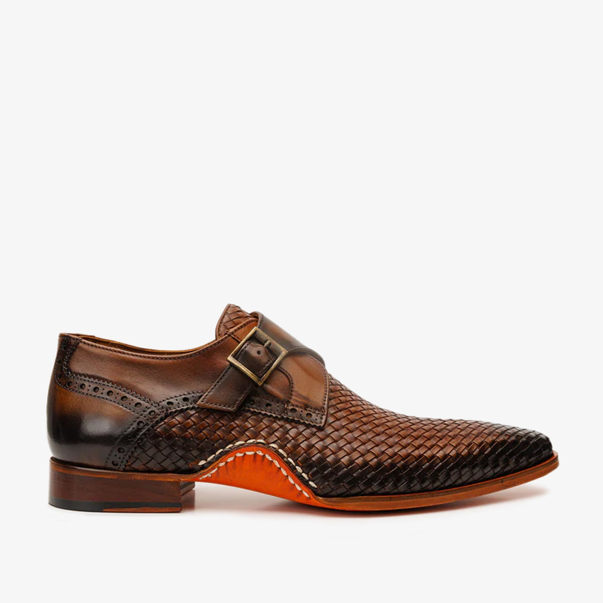 The Rolls Woven Tan Leather Single Monk Strap Handmade Men Shoe – Lord ...