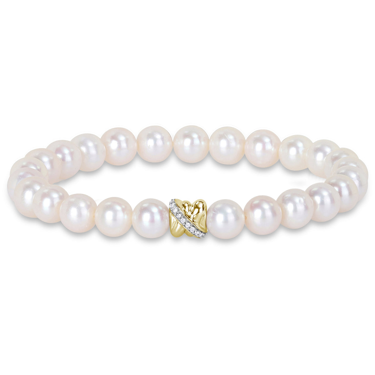 Cultured Freshwater Pearl & 1/10ct TW Diamond Strand Crossover Bracele ...