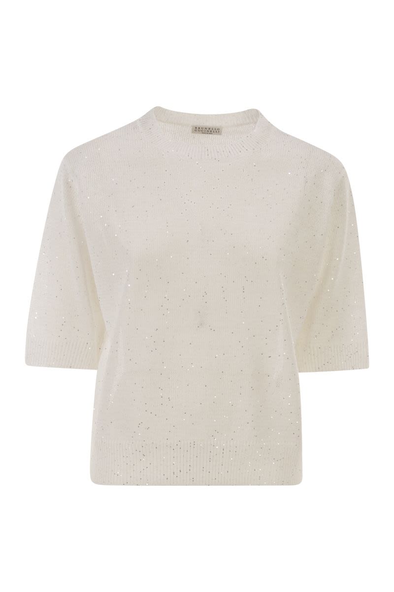 SHORT-SLEEVED CREW NECK JUMPER IN LINEN AND COTTON WITH SEQUINS – Lord ...