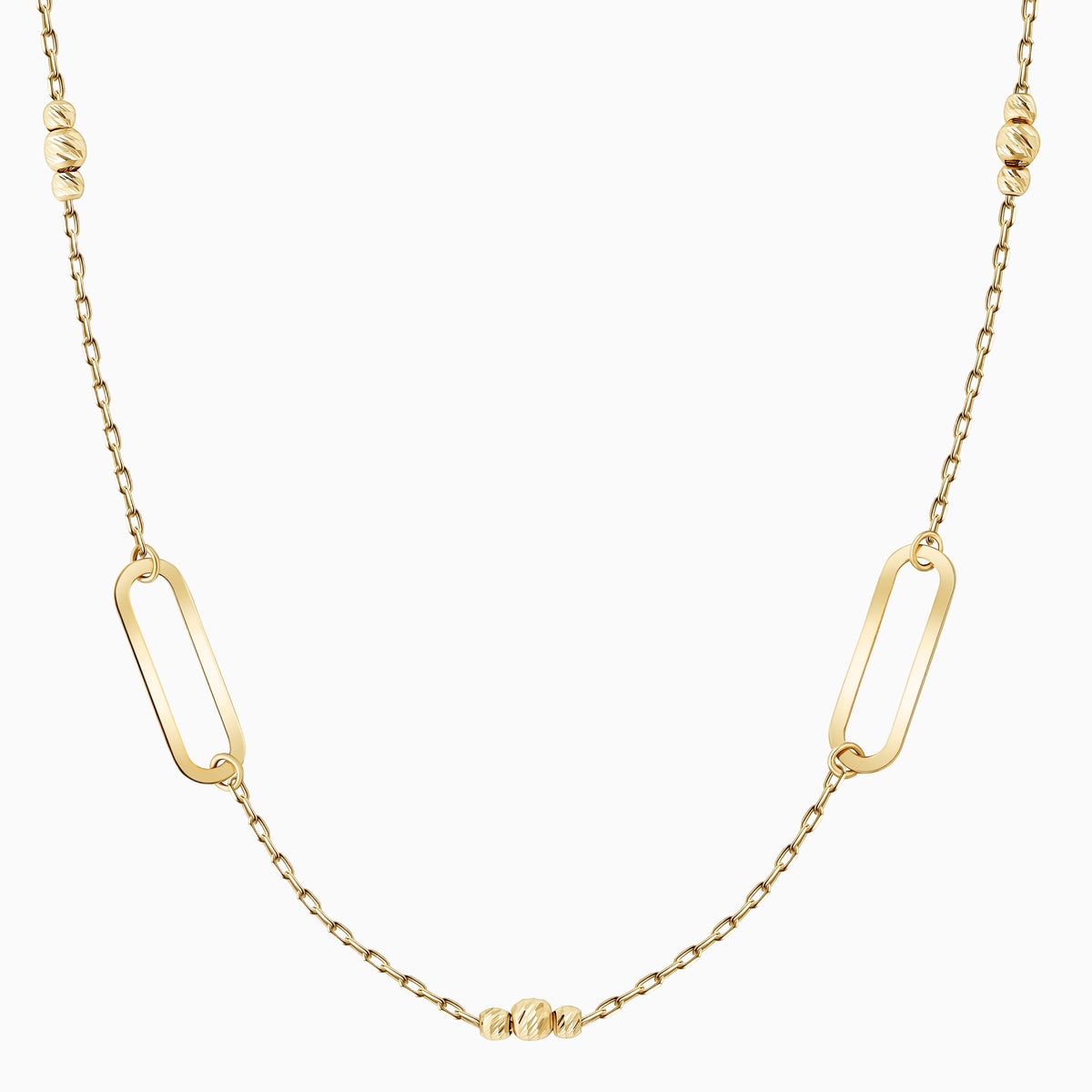 14K Solid Gold Paperclip And Diamond Cut Ball Alternating Necklace ...