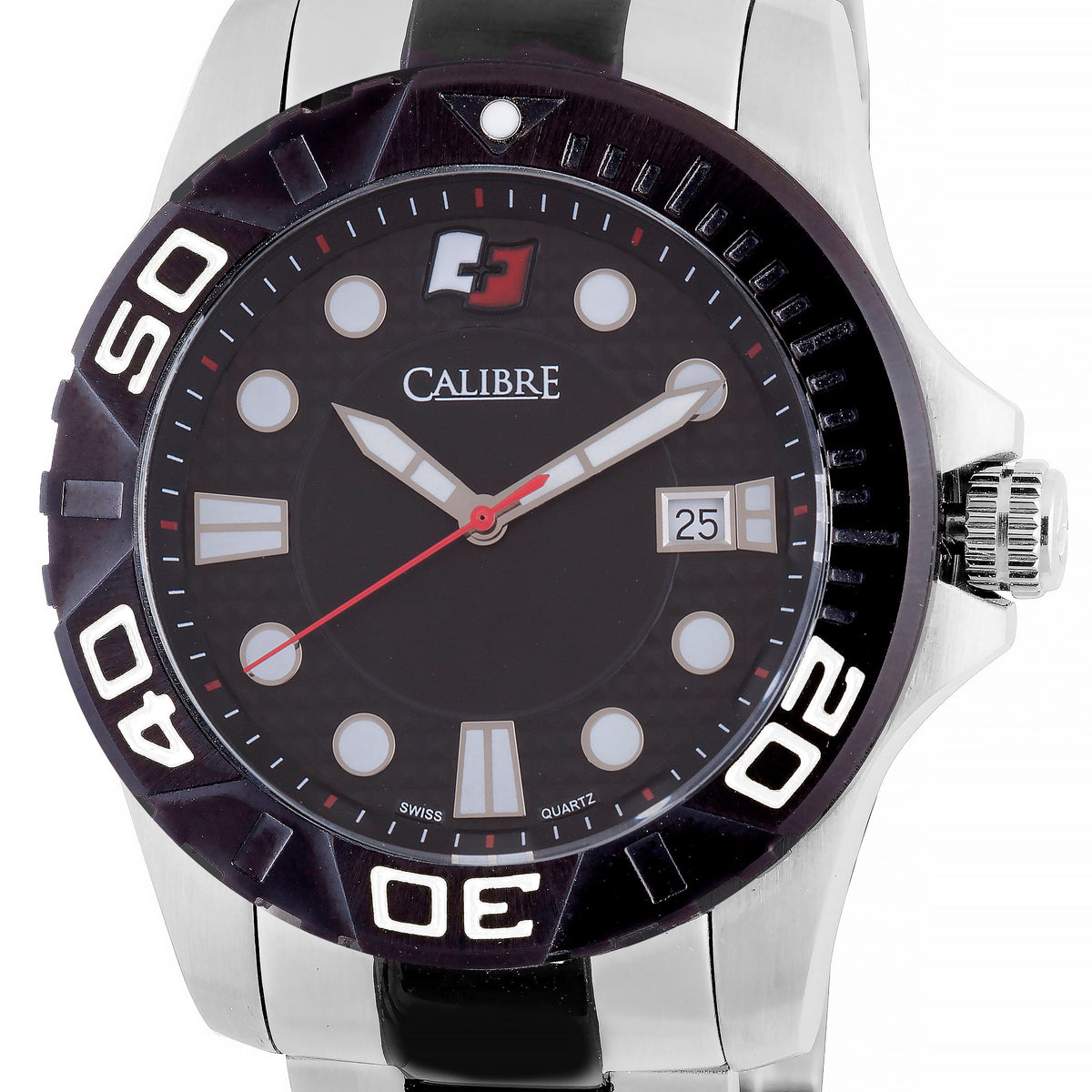 Men's Calibre Akron Two Tone Black & Silver Quartz Black Dial Watch ...