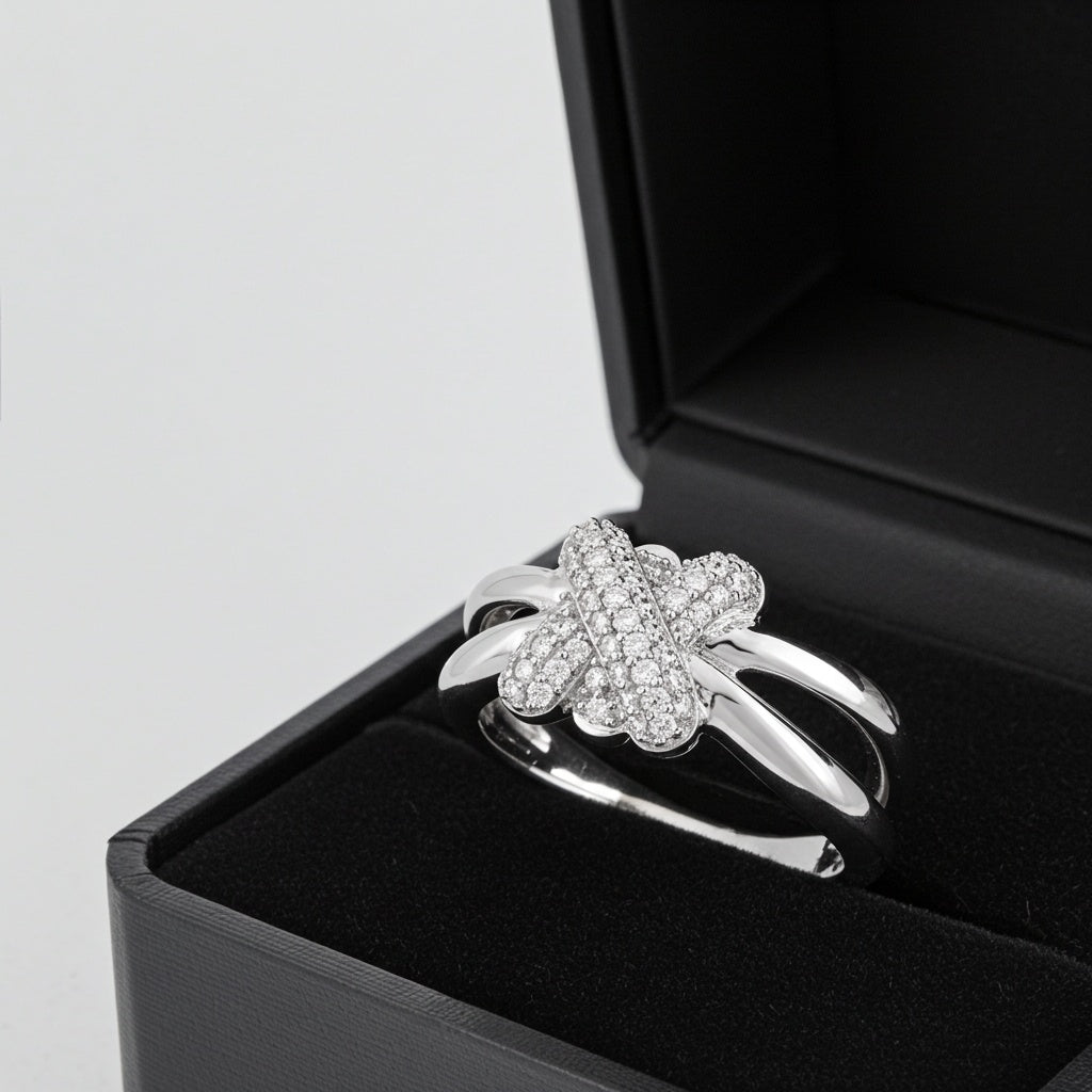 1/3ct TW Diamond Crossover Design Split-Shank Ring in 14k White Gold ...
